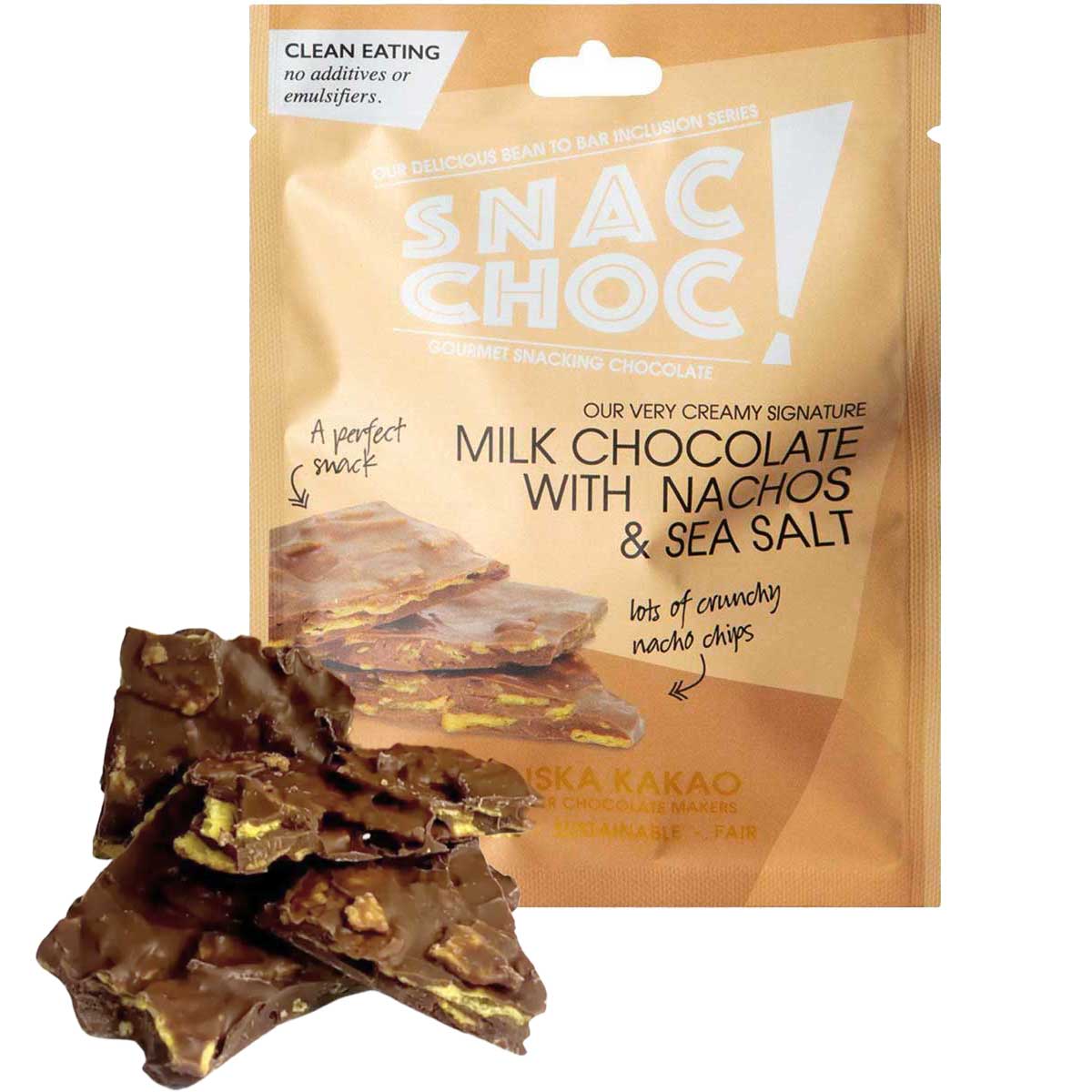 Svenska Kakao "Nachos & Sea salt in milk chocolate" buy here