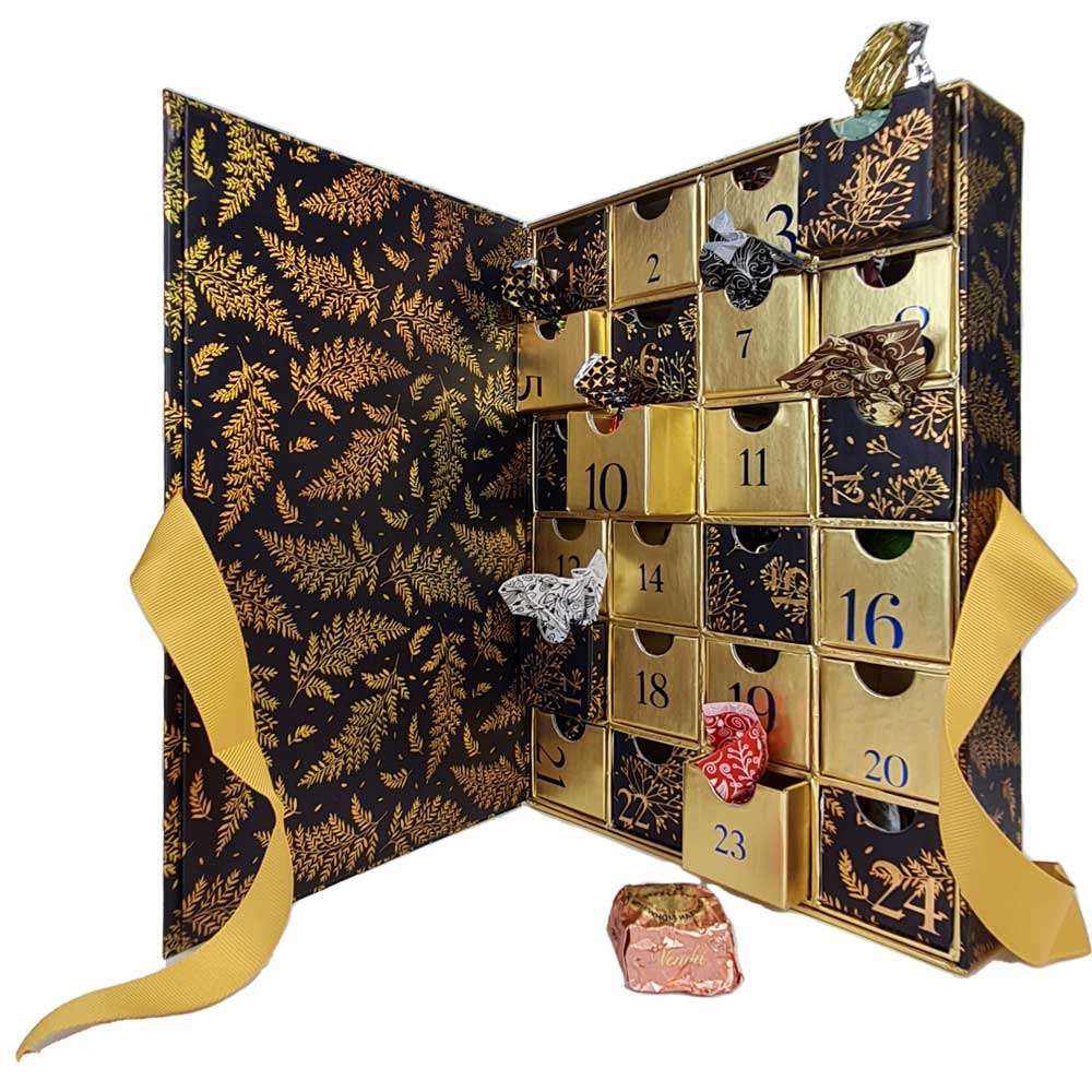 Elegant advent calendar with creamy chocolates