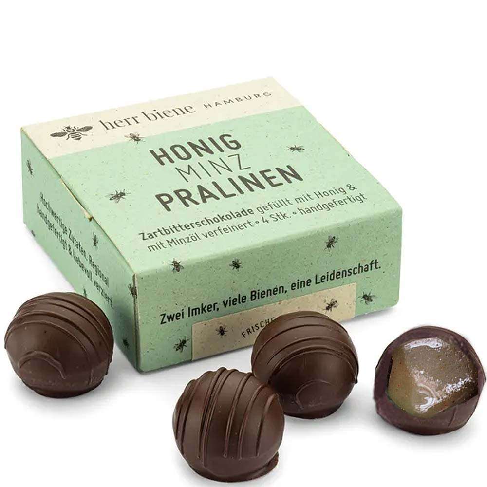 herr biene "Honig Minz Pralinen" aus Zartbitterschokolade gefüllt